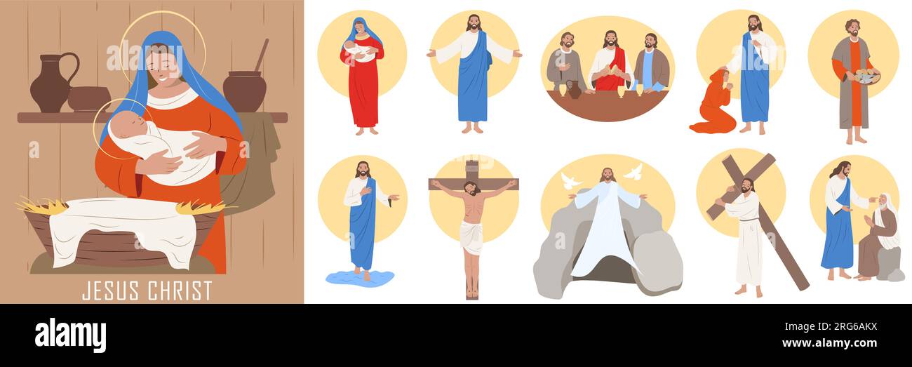 Jesus christ life from birth to resurrection flat composition set ...