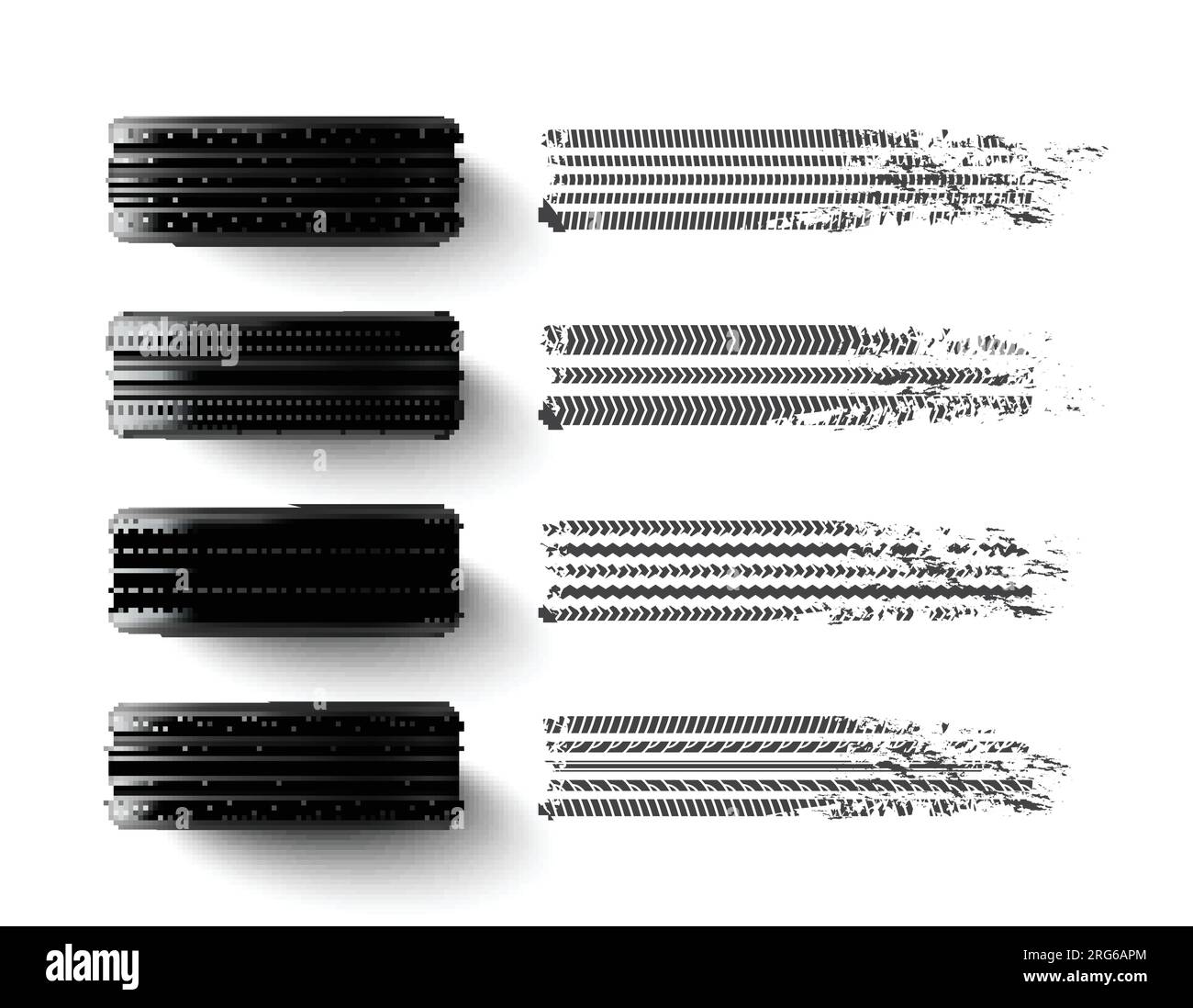 Car tires with different protector tread patterns realistic monochrome set isolated on white ...