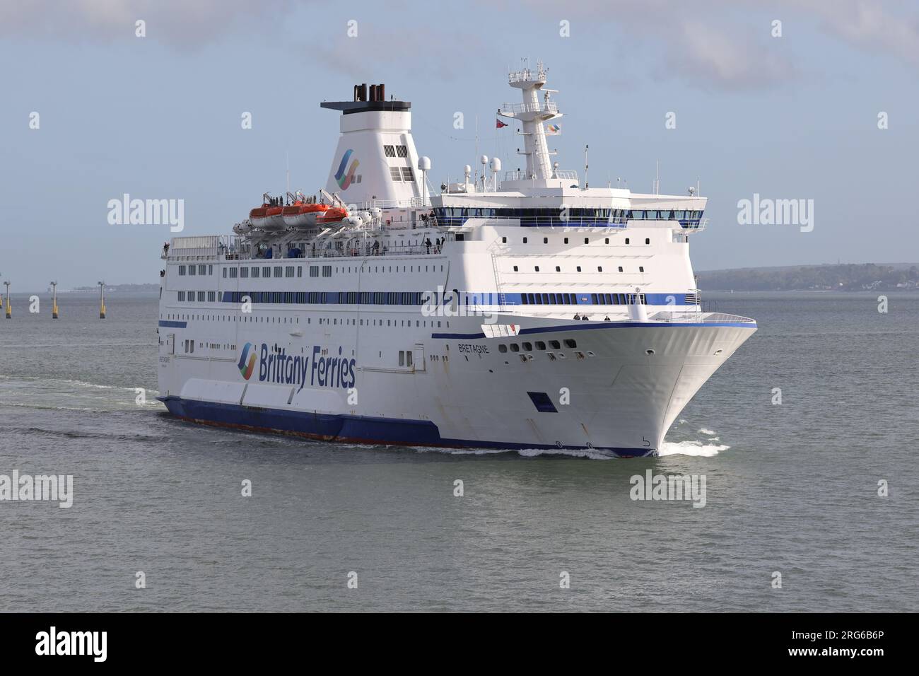 The Brittany Ferries ship MV BRETAGNE heads through The Solent for an ...