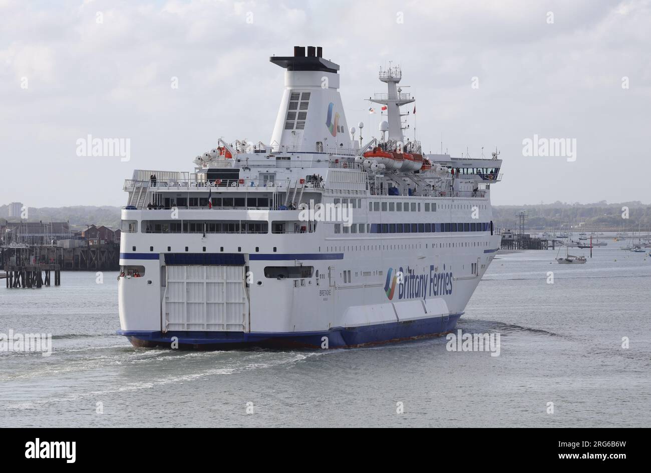 The Brittany Ferries ship MV BRETAGNE arrives in the harbour at the end ...