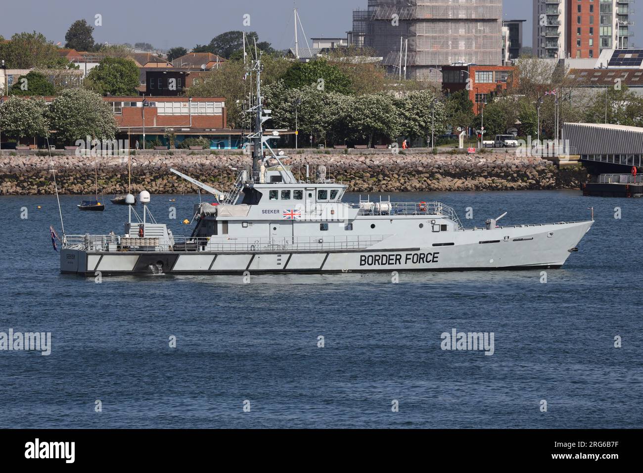 The UK Border Force customs cutter HMC SEEKER remains stationary in the ...