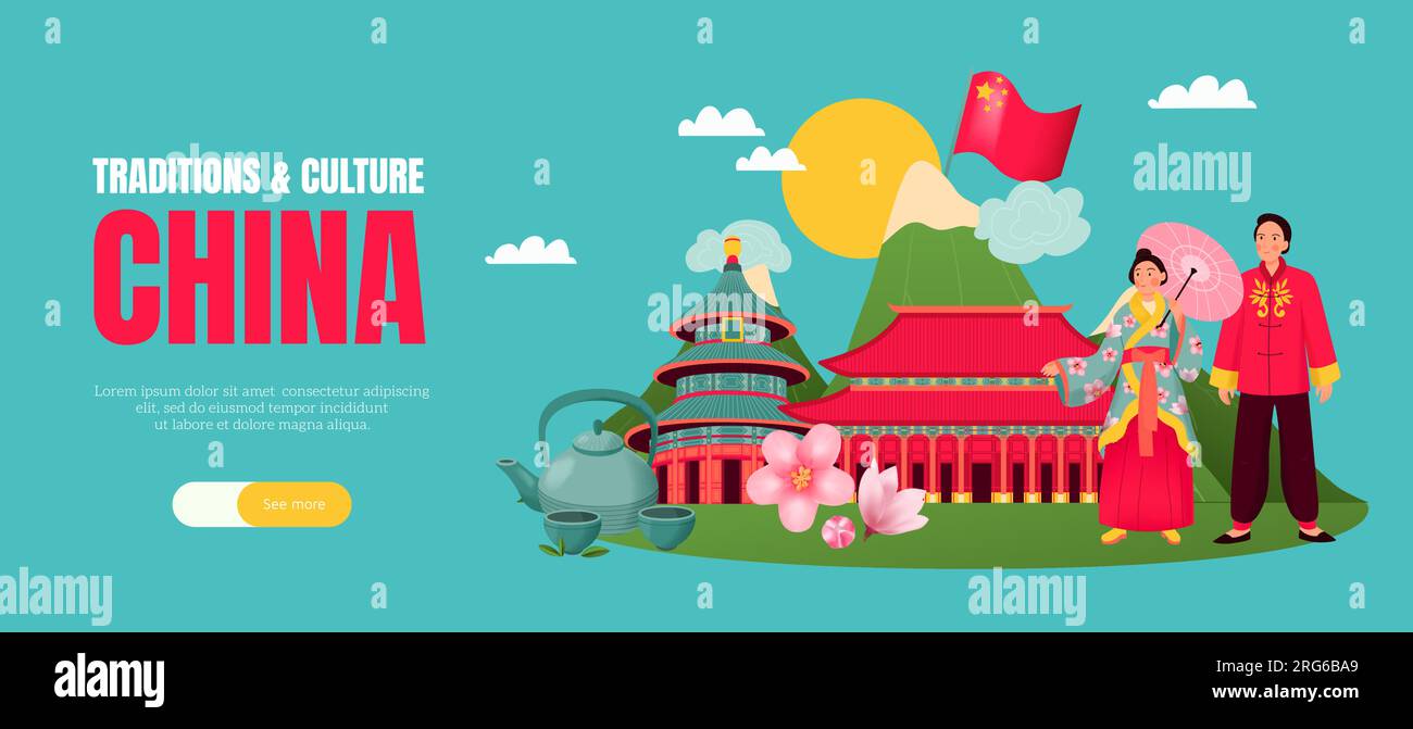 China flat poster with country traditions and symbols vector ...