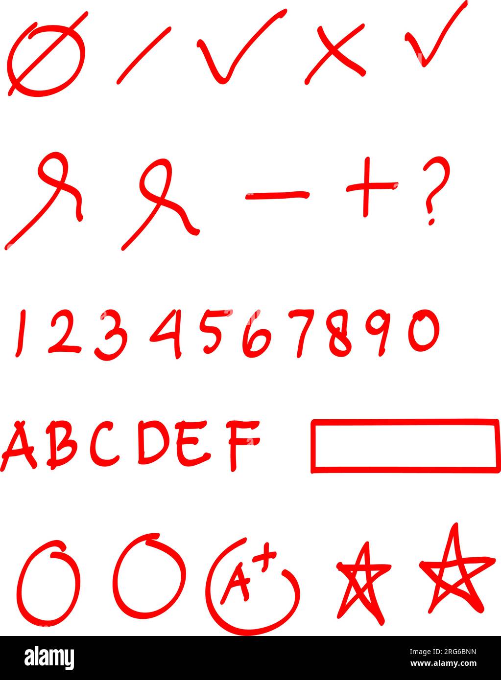 Exam result set, hand drawn letters A F in circles and do and dont ...
