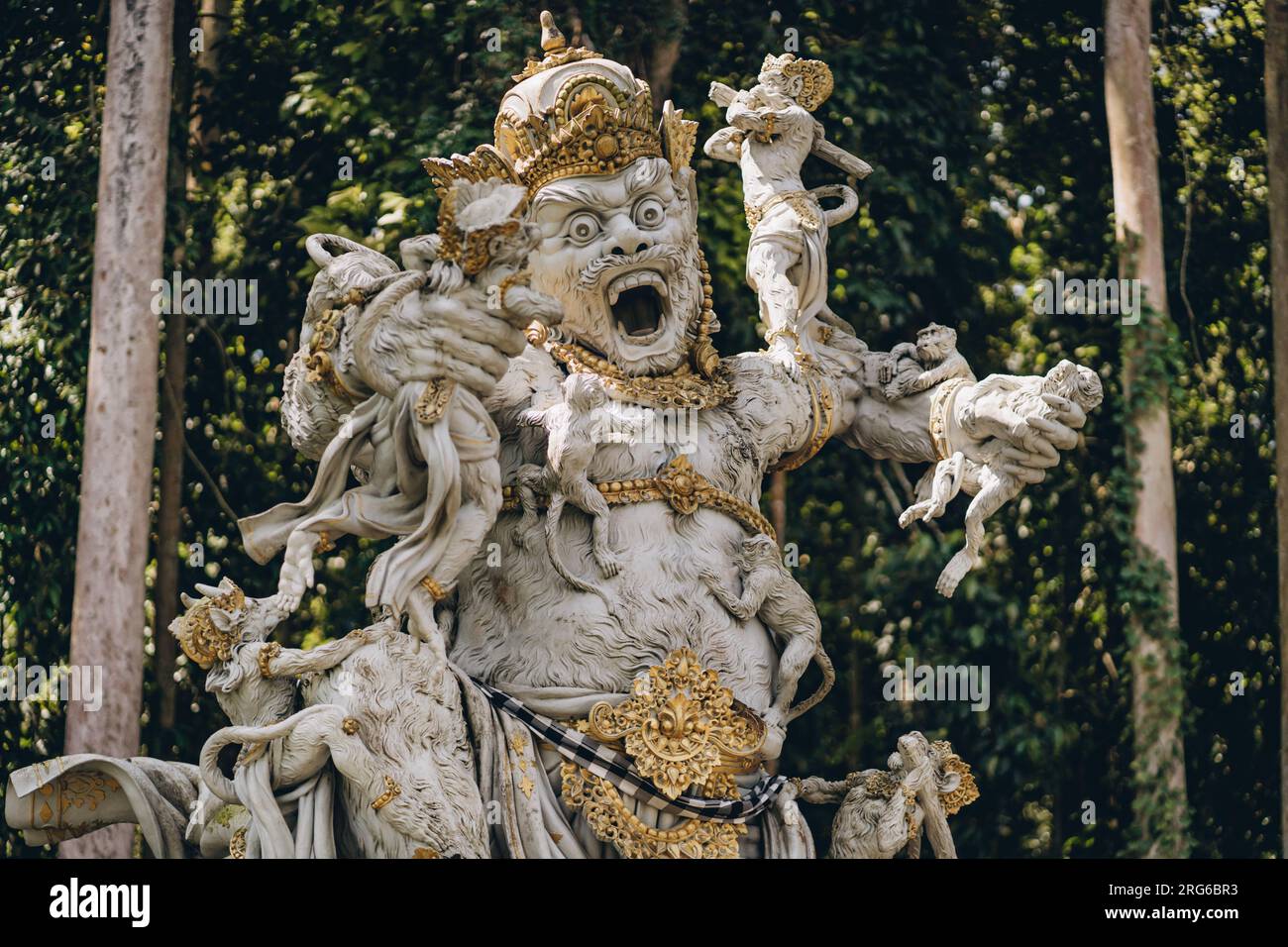 Close up shot of Monkey King statue in sacred monkey forest. Ancient ...
