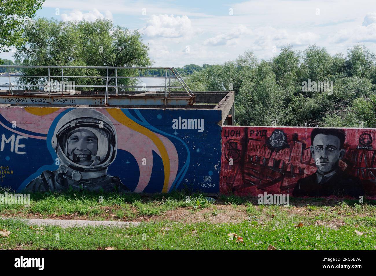 Space themed Street Art in the city of Belgrade, Serbia. August 07 ...
