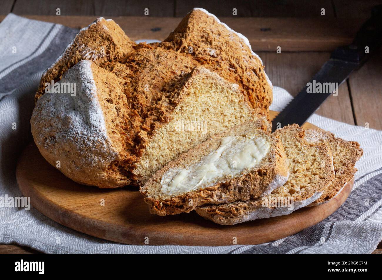 Traditional Irish soda bread made from whole grain and rye flour on a ...