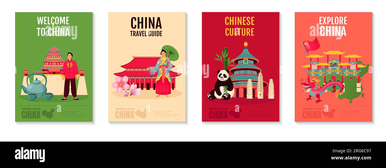 China poster flat set with travel landmarks and cultural symbols ...
