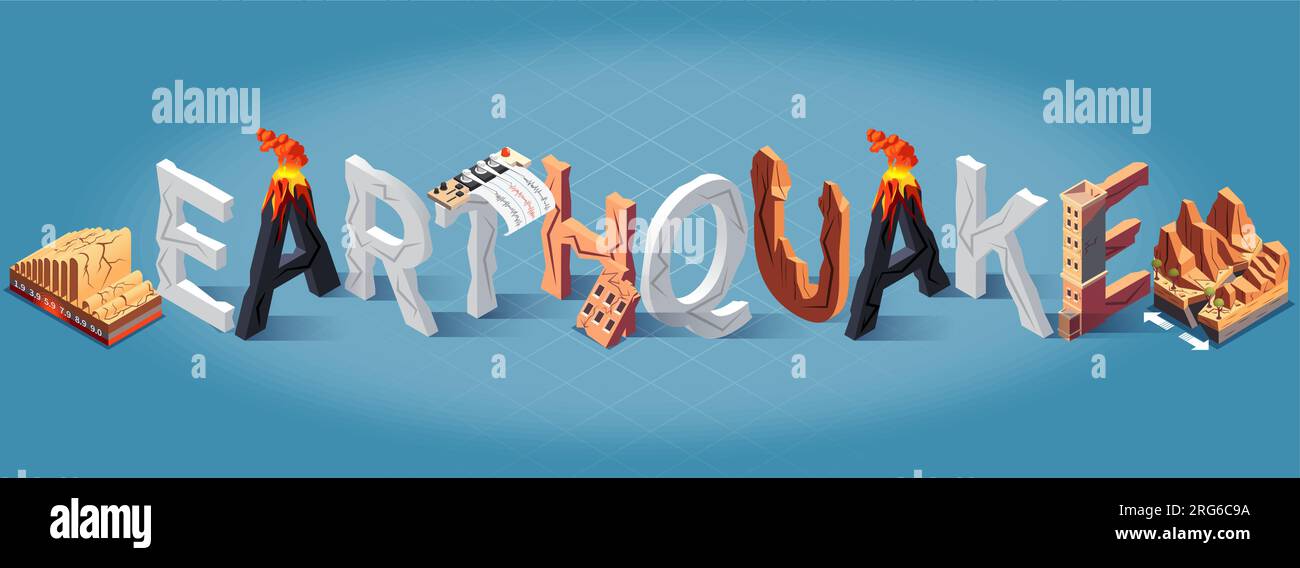 Earthquake disaster concept with cataclysm and accident symbols ...