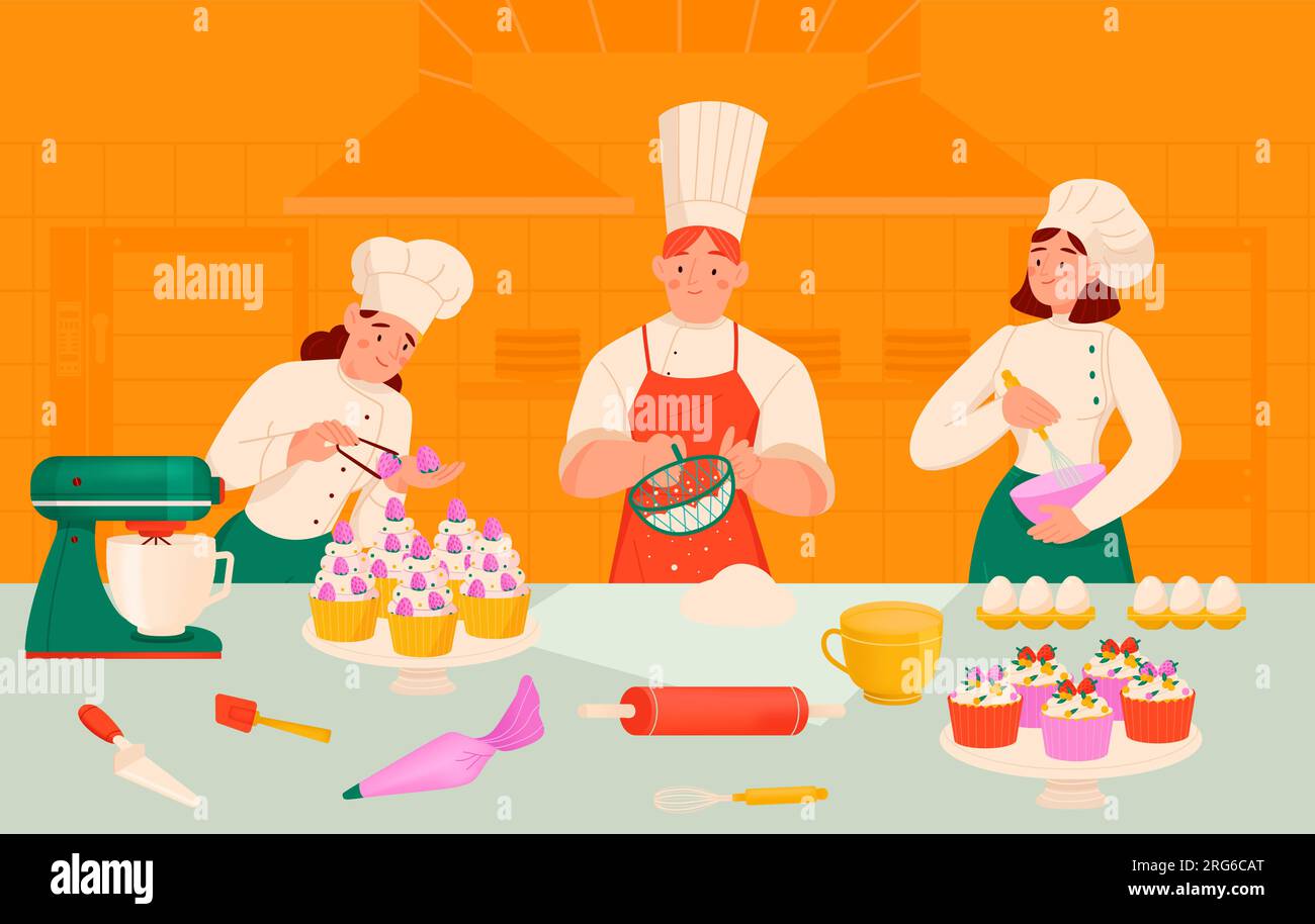 Professional cook making cupcakes Stock Vector Images - Alamy