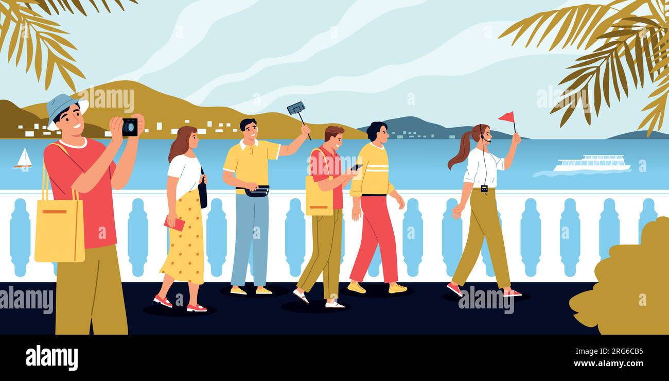 Guide and sightseeing background with tourist attraction symbols flat ...