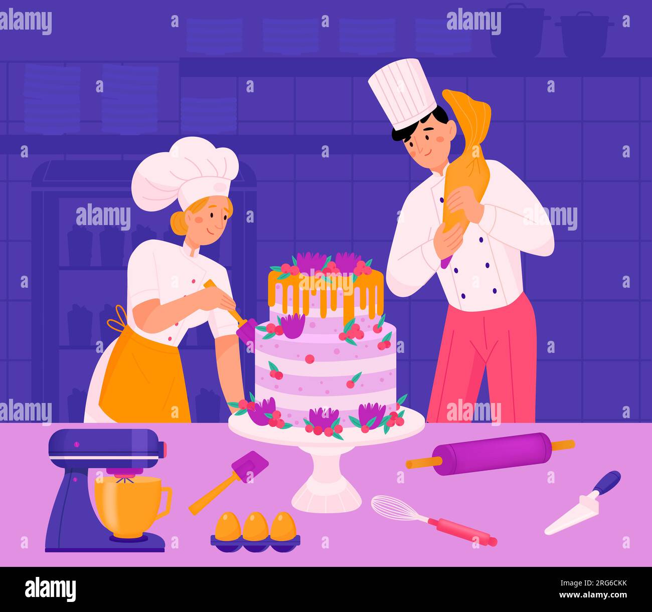 Confectioner chef composition with male and female characters of cooks ...