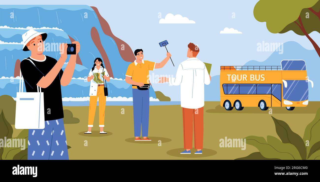 Guide and excursion background with sightseeing symbols flat vector ...