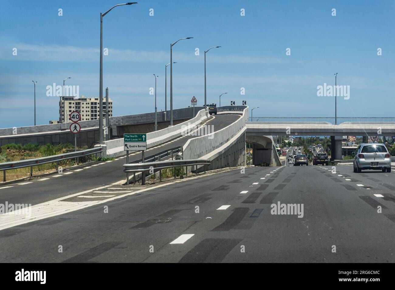 Mauritius, 18 December 2021 - Road ramp and highway overpass in the ...