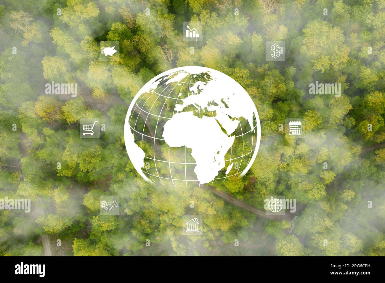 icon reduce CO2 emission concept on the top view of the forest for ...