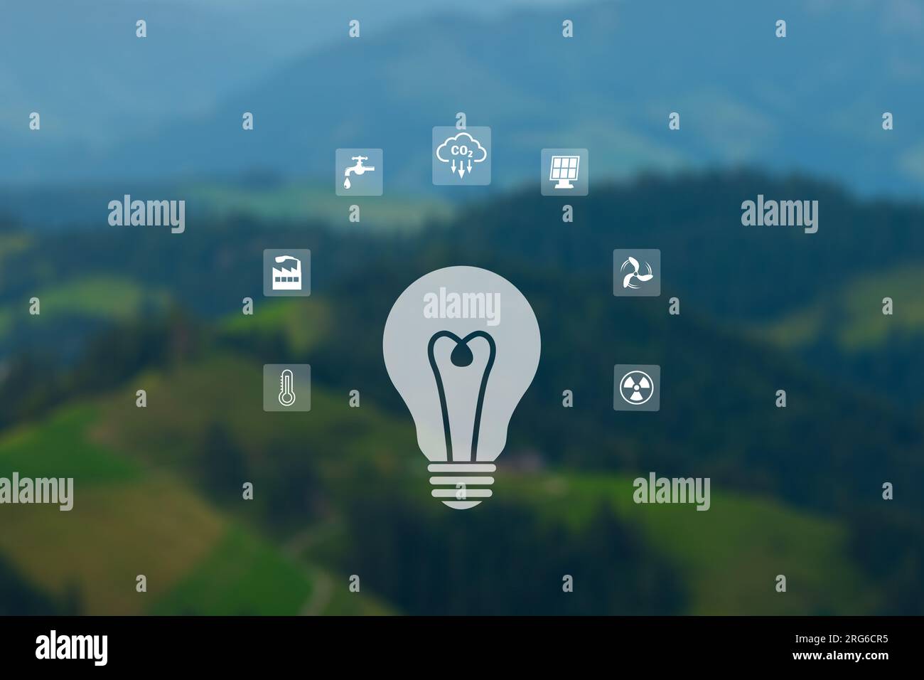 icon reduce CO2 emission concept on the top view of the forest for ...