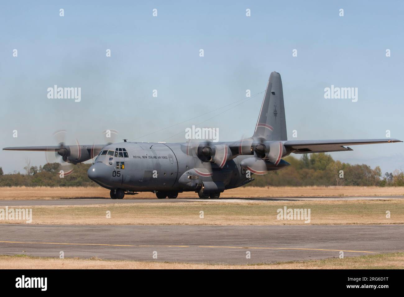 A Royal New Zealand Air Force C-130H landing on runway, New Zealand ...