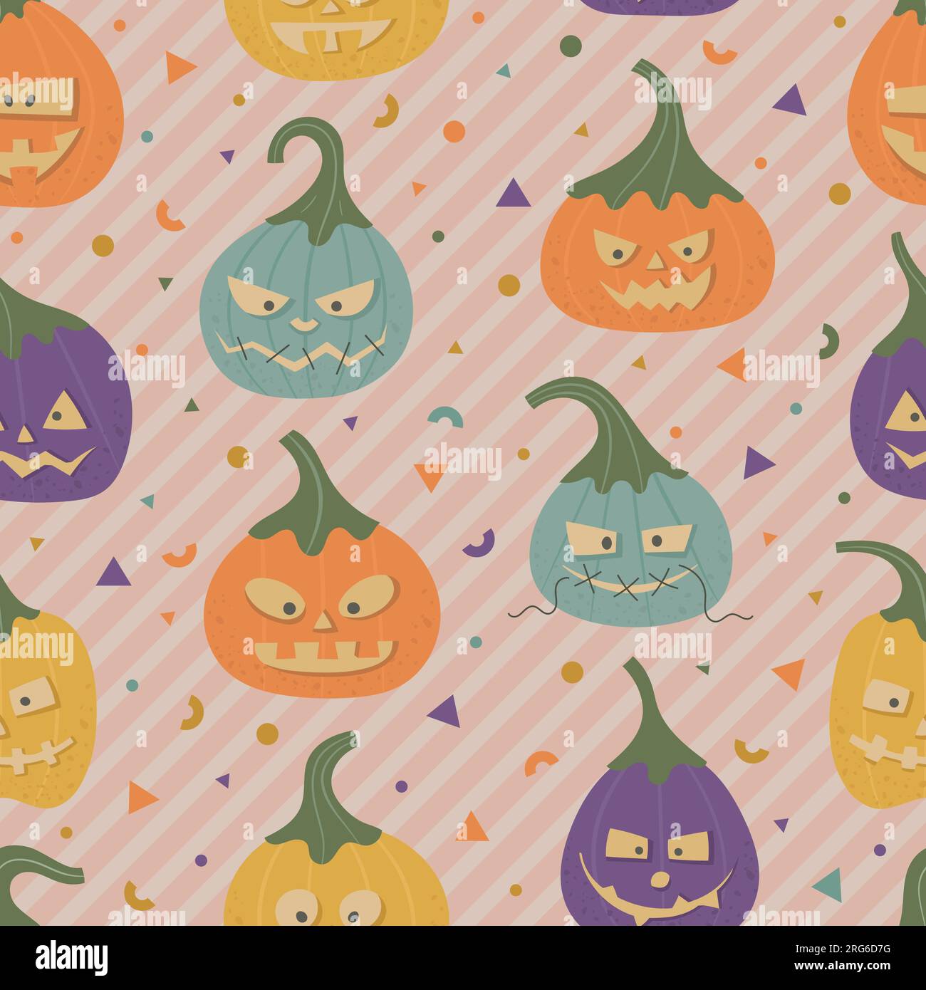 Seamless pattern of Halloween Cute Funny Pumpkins. Carvind harvest ...