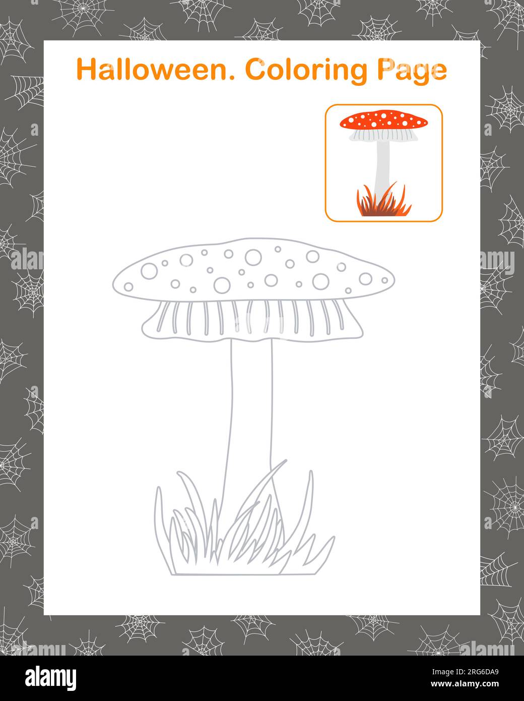 Mushroom simple cartoon coloring page with sample image vector ...