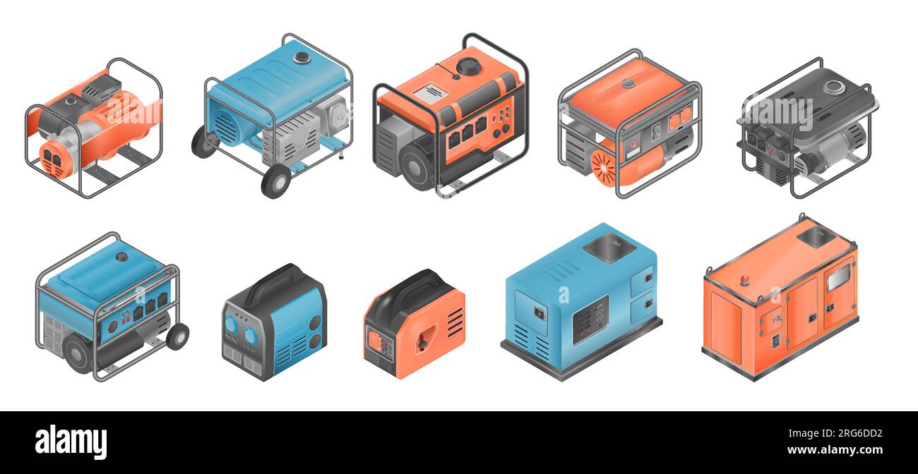 Electric generator realistic set with isolated icons of portable and ...