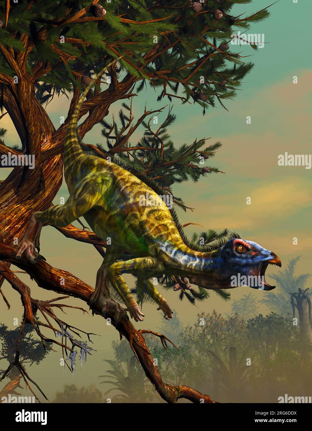 Hypsilophodon dinosaur perched on a tree branch Stock Photo - Alamy
