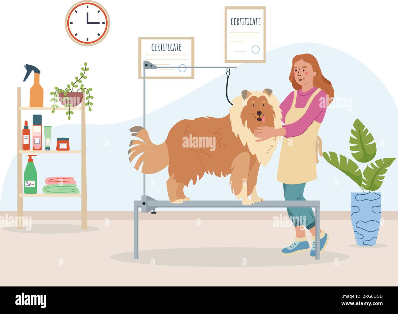 Dog grooming concept with collie style symbols flat vector illustration ...