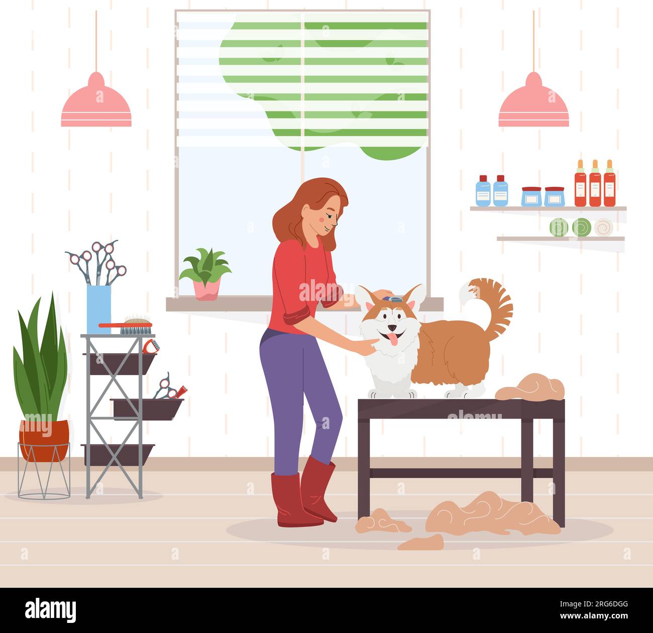 Dog grooming background with corgi style symbols flat vector ...