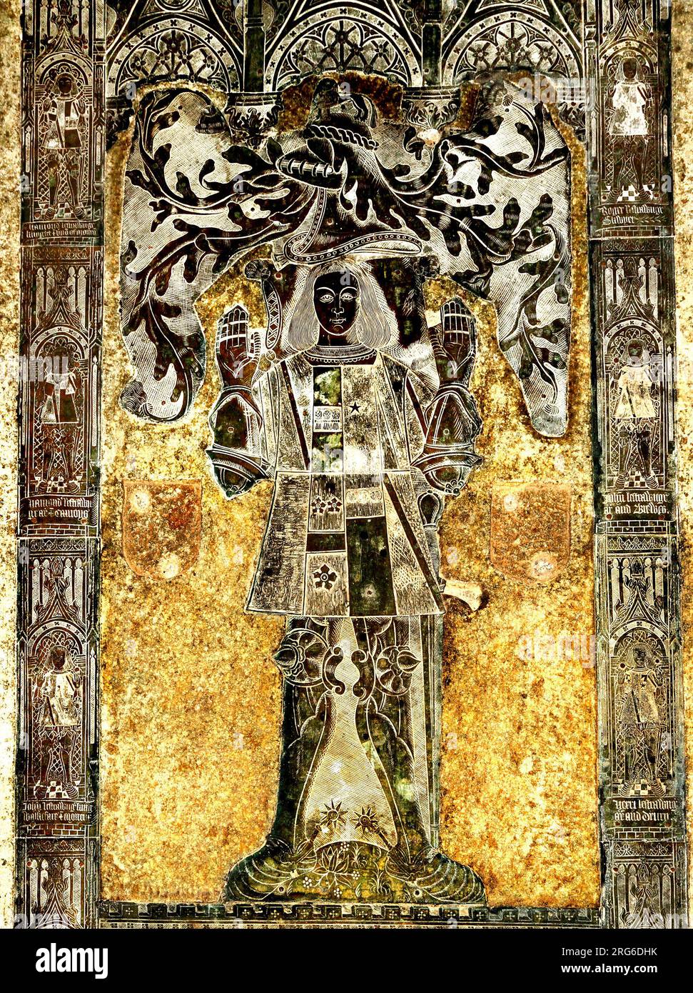 Sir Roger Le Strange, monumental brass, carving, 1507, Tudor period ...