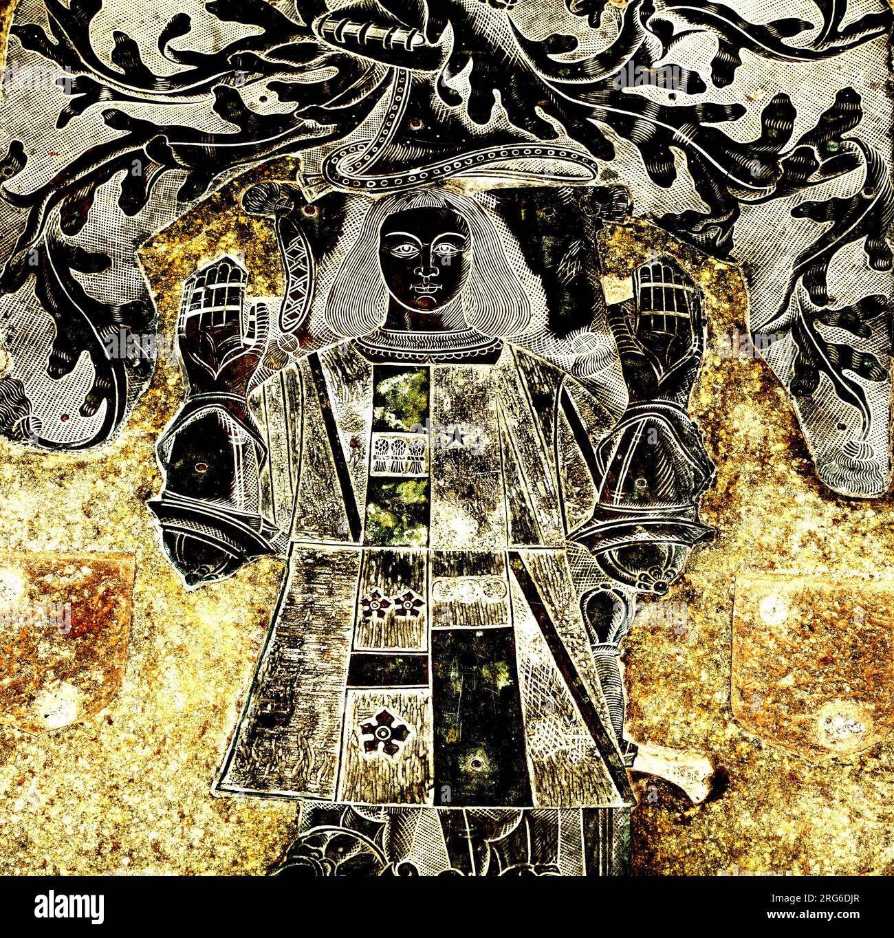 Sir Roger Le Strange, monumental brass, carving, 1507, Tudor period ...