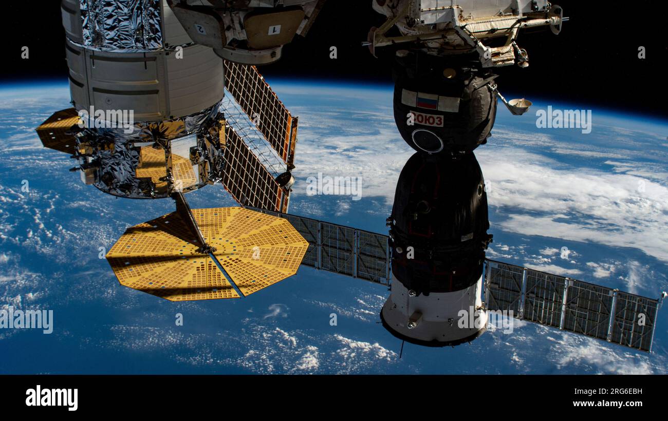 A U.S. and a Russian spacecraft are docked to the International Space ...