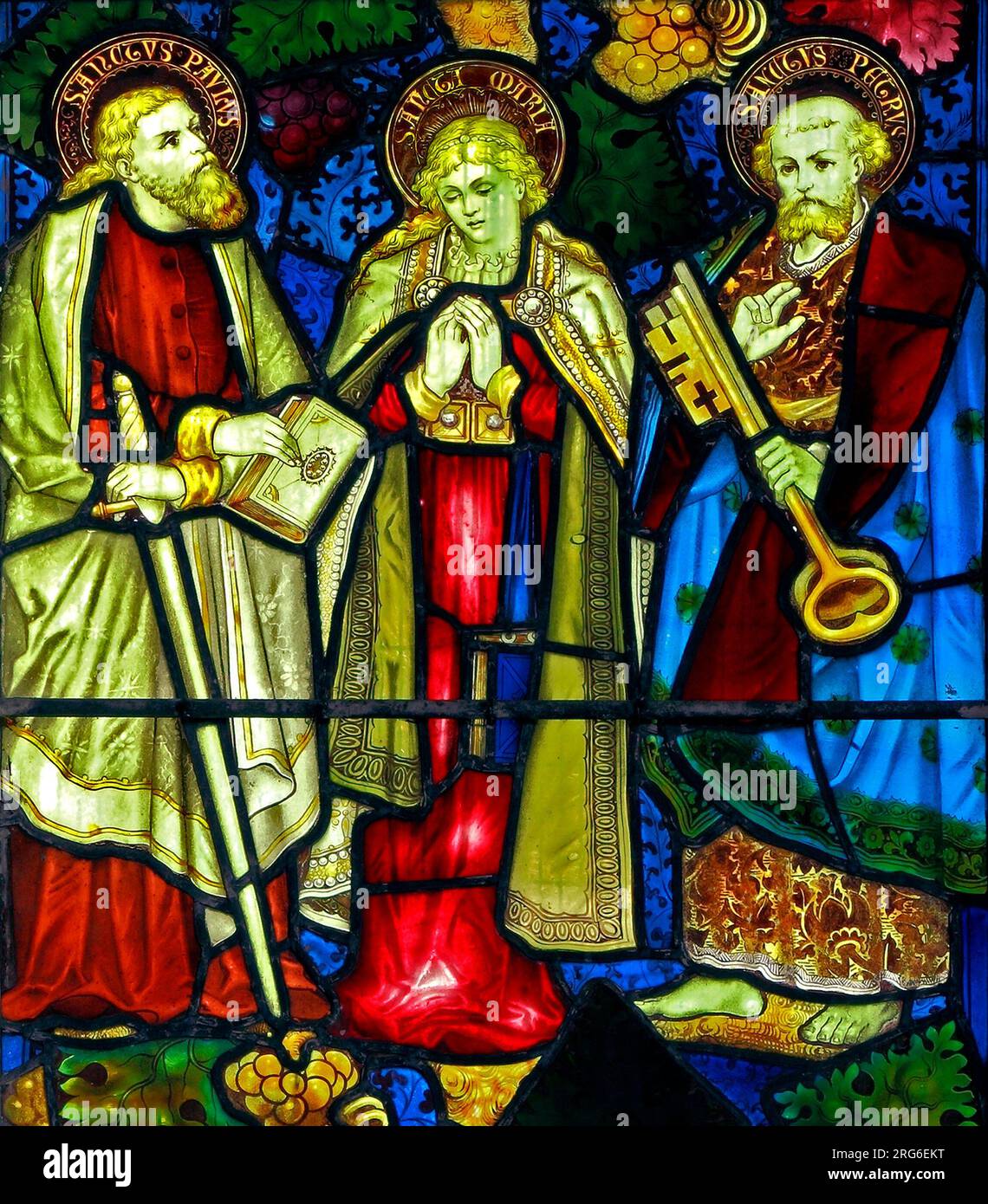 St Paul, St Mary, St Peter, stained glass window, by Charles Kempe ...