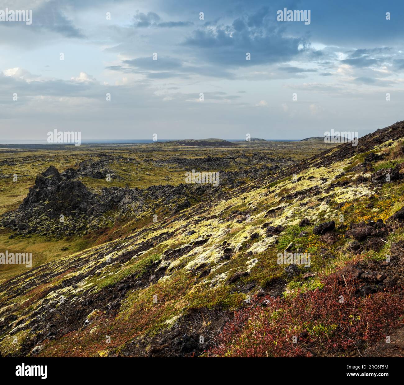 Spectacular volcanic view from Saxholl volcano Crater, Snaefellsnes ...