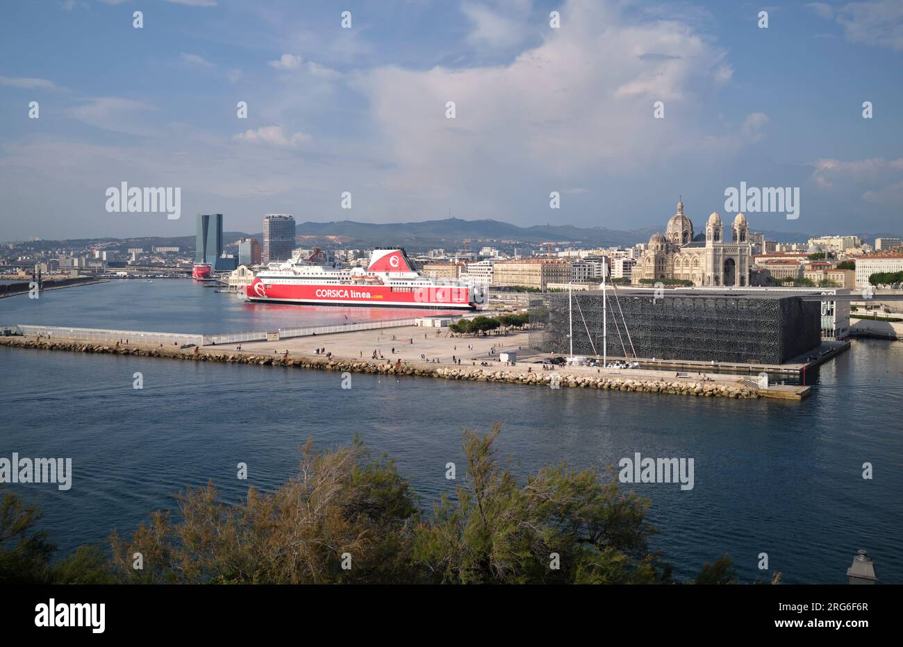 View over Harbour with MuCem and Corsican Passenger Ferry in Marseille ...
