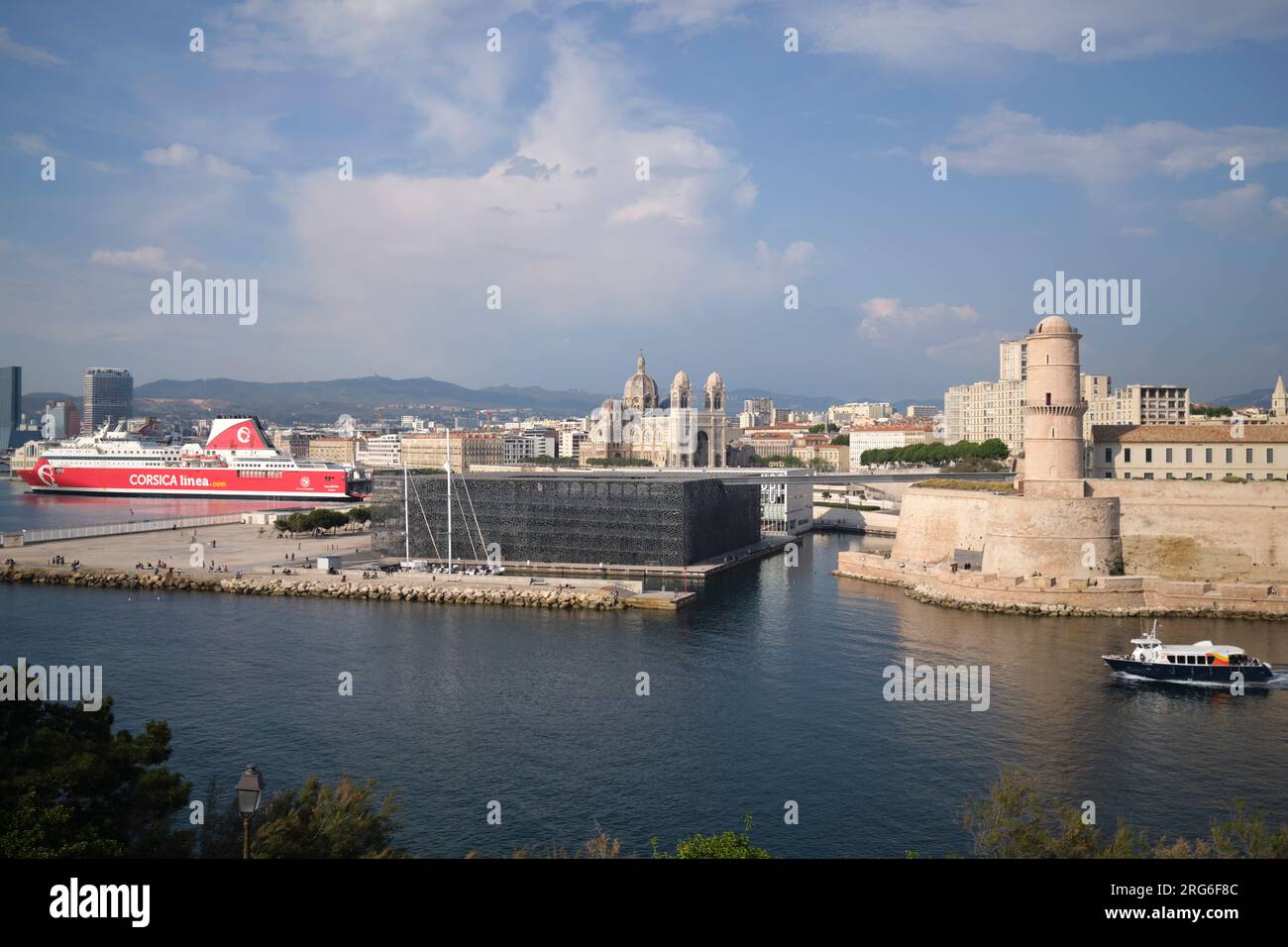 View over Harbour with MuCem and Corsican Passenger Ferry in Marseille ...
