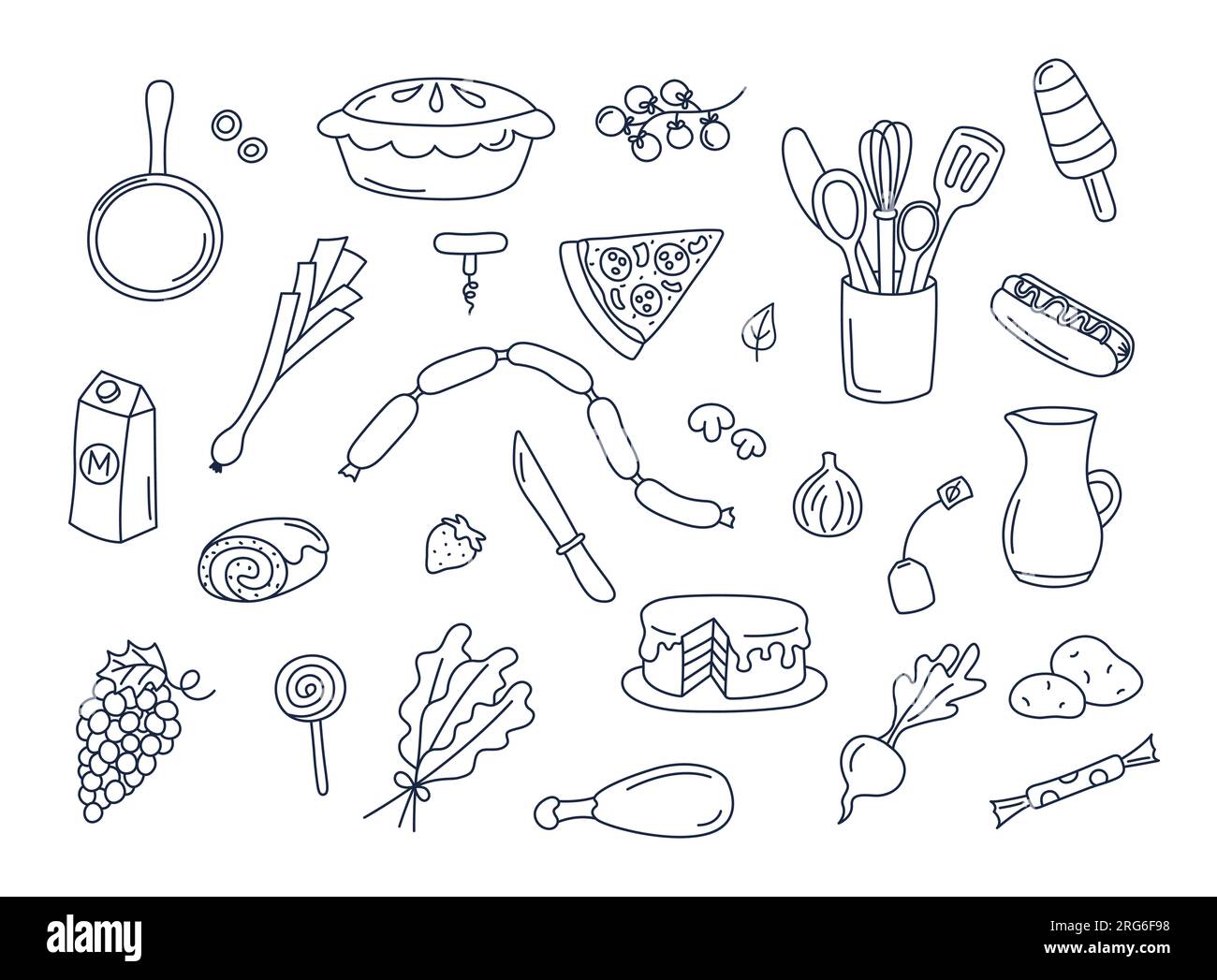 Culinary doodles vector set of isolated cooking elements. Doodle ...