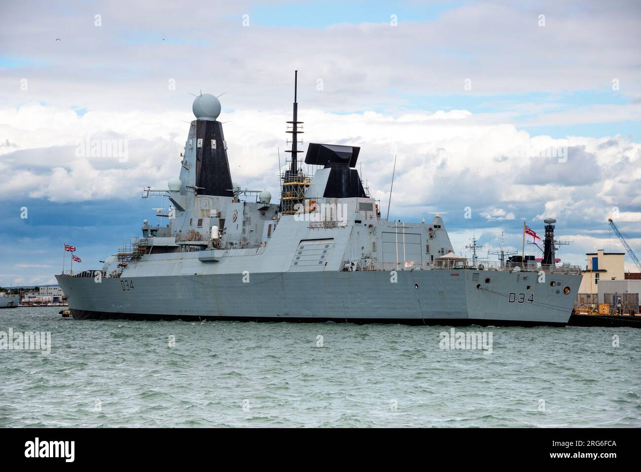 HMS Diamond (D34) docked in Portsmouth Harbour, England, August 2023. A Type 45 Daring Class air ...