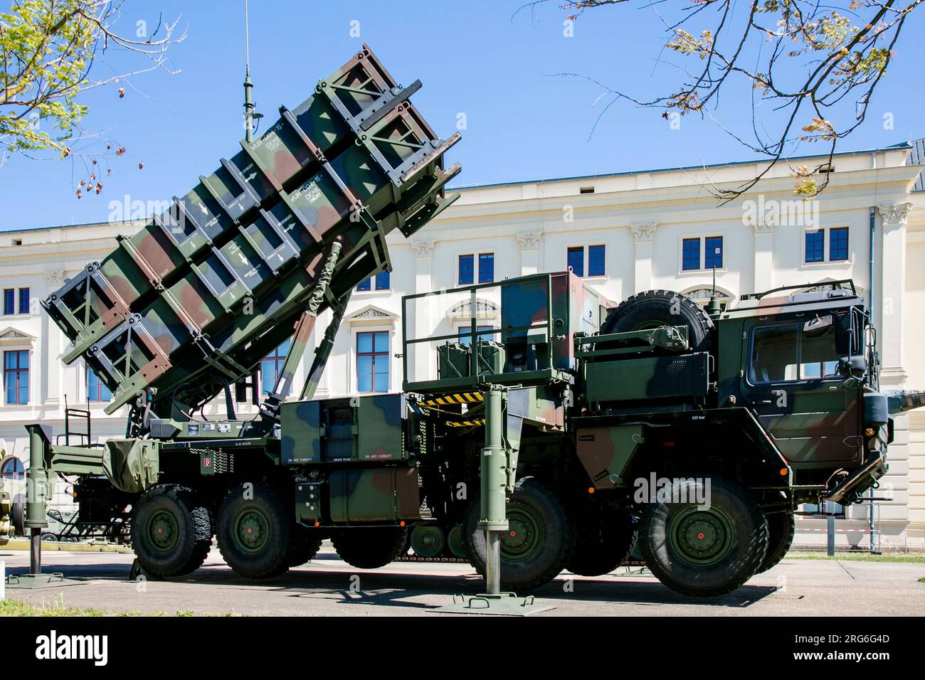 A MIM-104 Patriot anti-aircraft missile system mounted on a truck of ...
