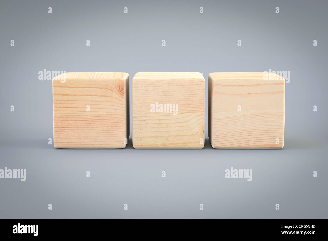 three blank empty wooden block cubes on luxury gray background. free ...