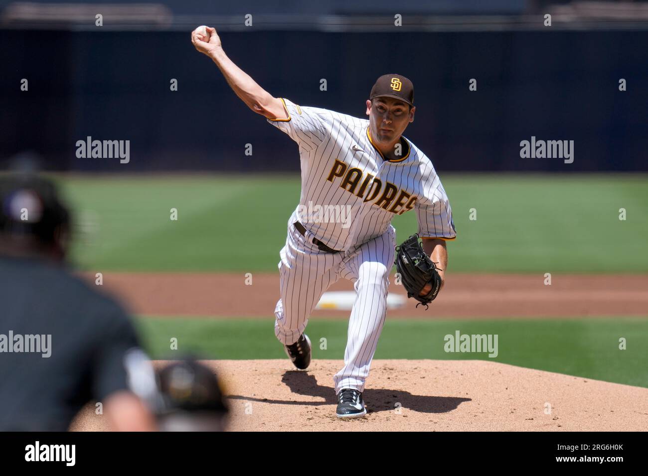 San Diego Padres starting pitcher Seth Lugo works against a Los Angeles ...
