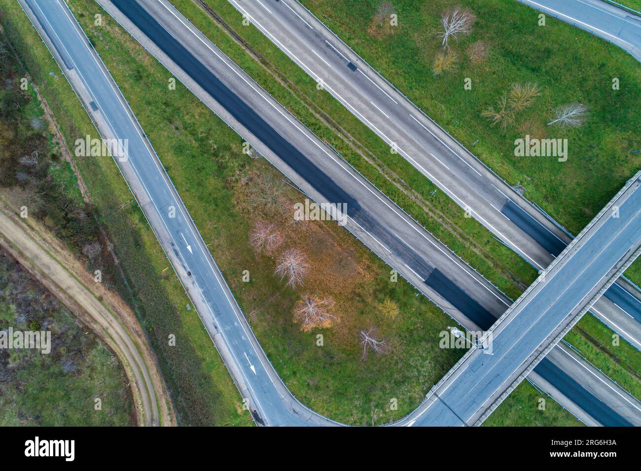 overhead aerial view of the access and a highway overpass Stock Photo ...