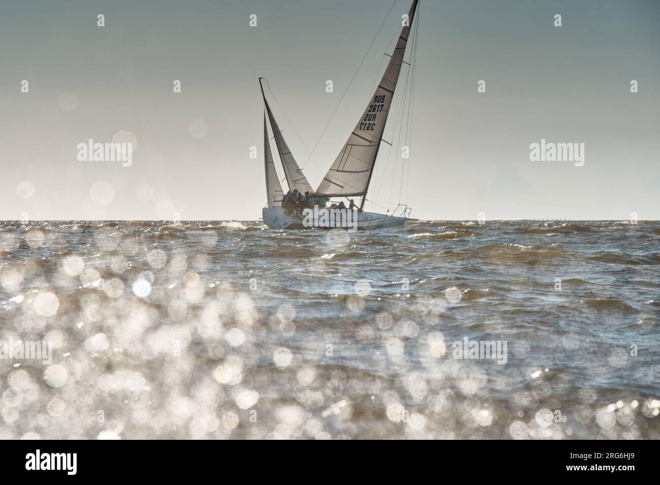 The view through the spray of how the two sailboats are heeling at ...