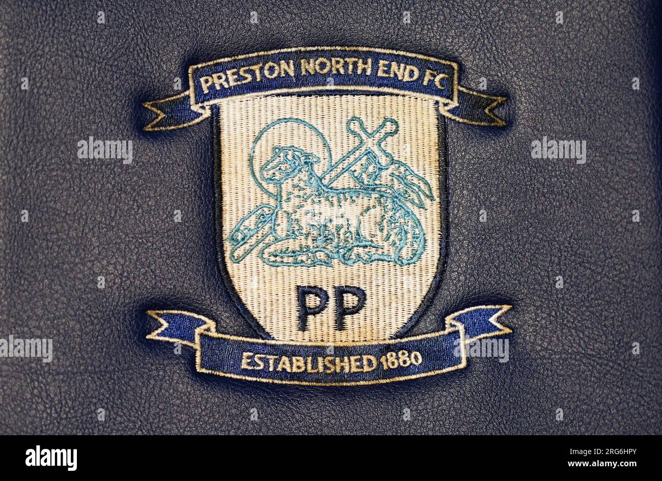 The Preston North End emblem is seen on a seat in the dugout before the ...