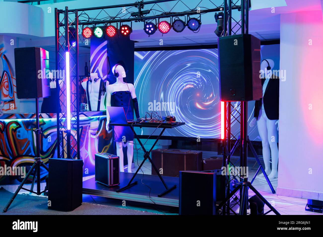 Dj equipment on stage for electronic music live performance in ...