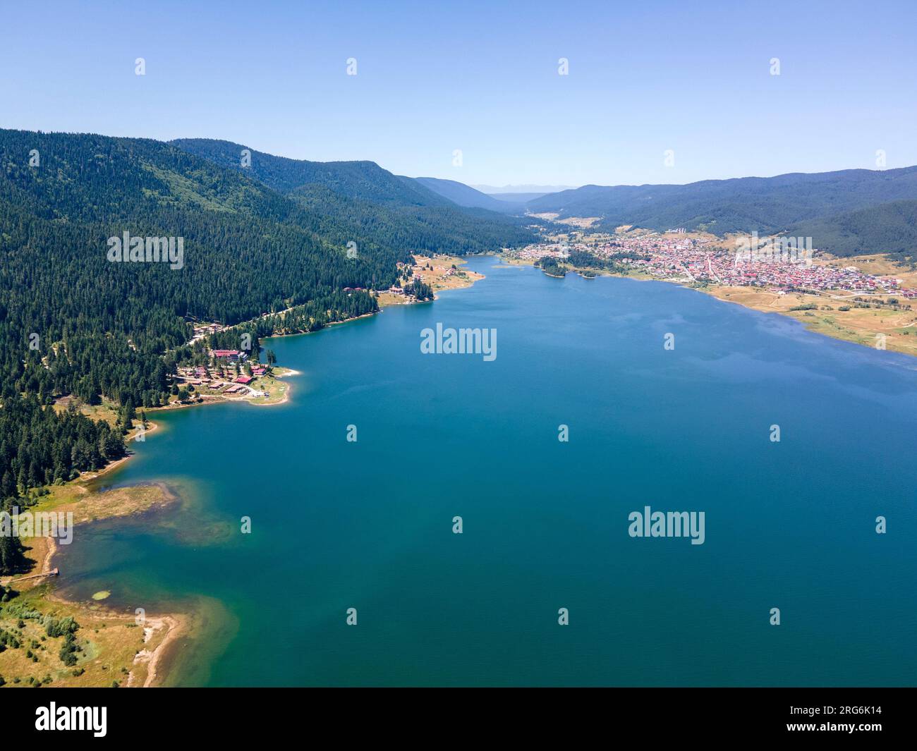 Aerial Summer view of Dospat Reservoir near town of Sarnitsa ...