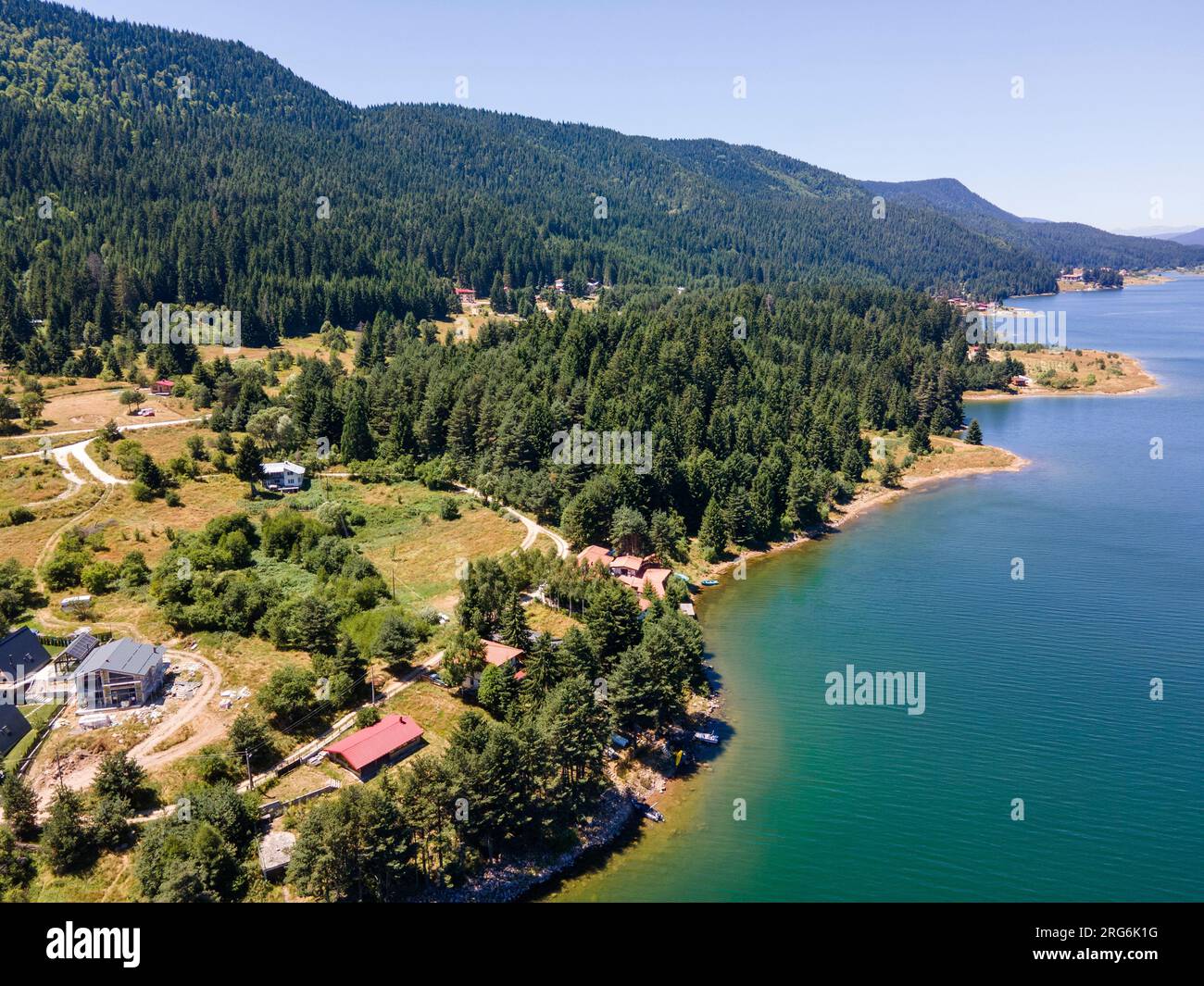 Aerial Summer view of Dospat Reservoir near town of Sarnitsa ...