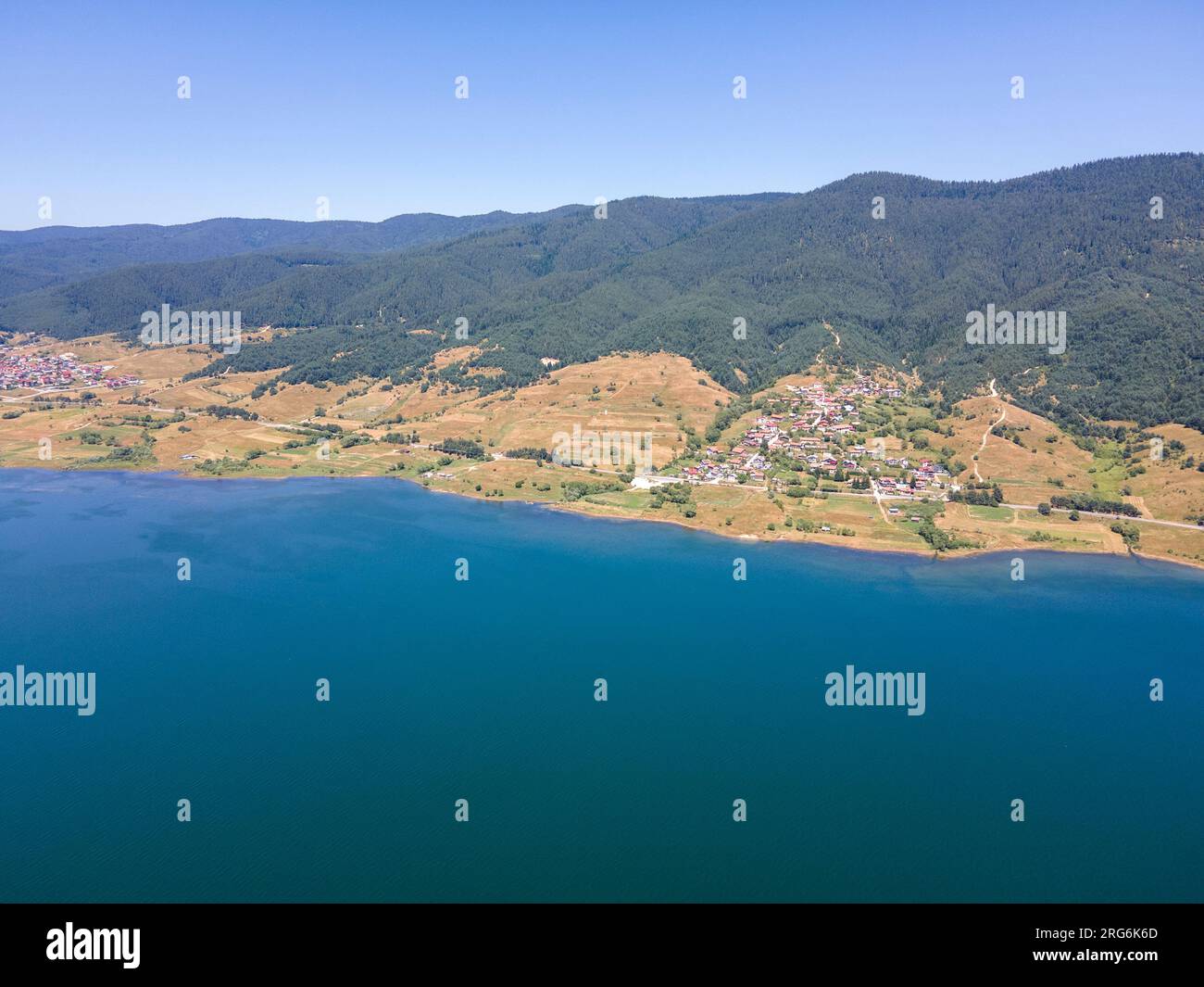 Aerial Summer view of Dospat Reservoir near town of Sarnitsa ...
