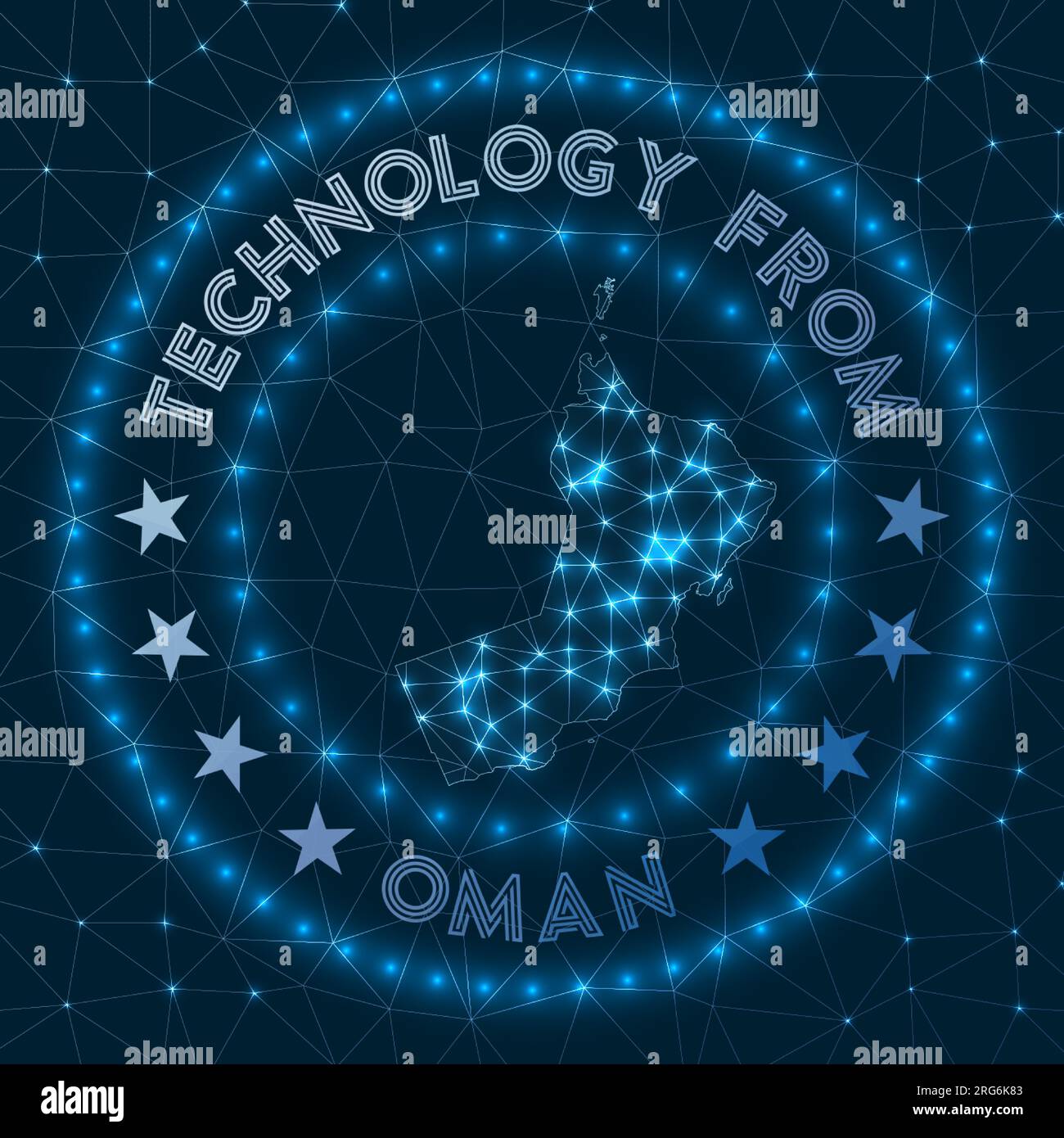 Futuristic geometric badge of Oman. Technological concept. Round Oman ...