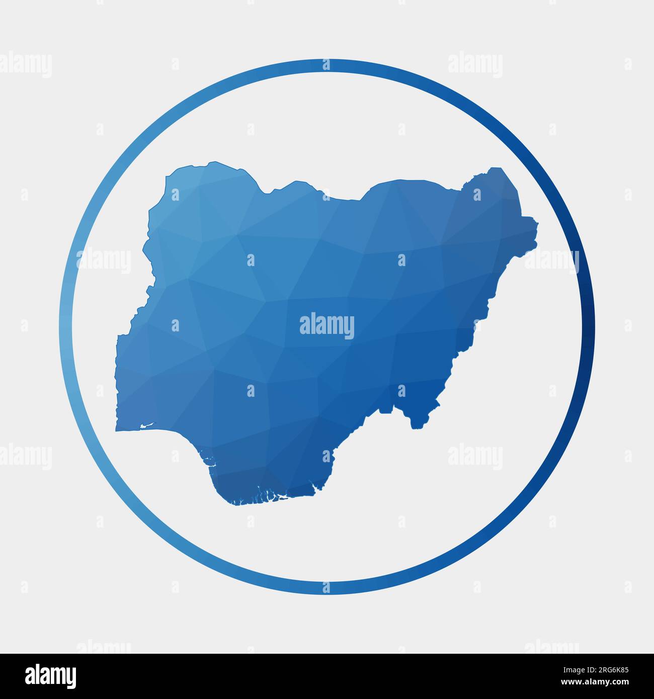 Nigeria icon. Polygonal map of the country in gradient ring. Round low ...