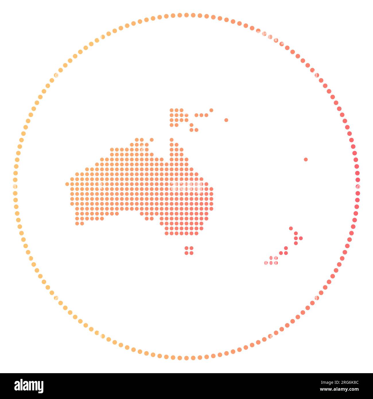 Oceania digital badge. Dotted style map of Oceania in circle. Tech icon ...
