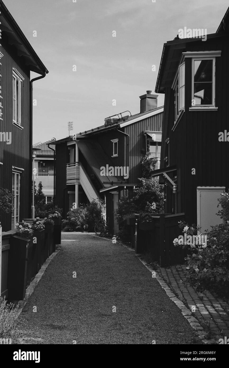 Aerial view residential neighborhood view Black and White Stock Photos ...