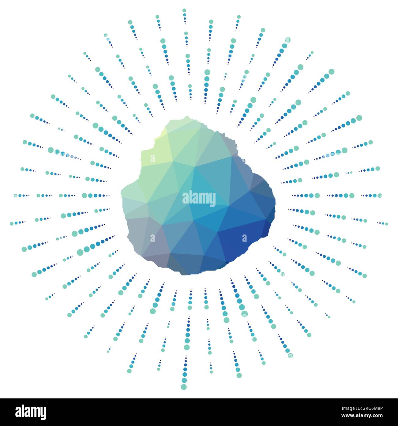Shape of Marie-Galante, polygonal sunburst. Map of the island with ...